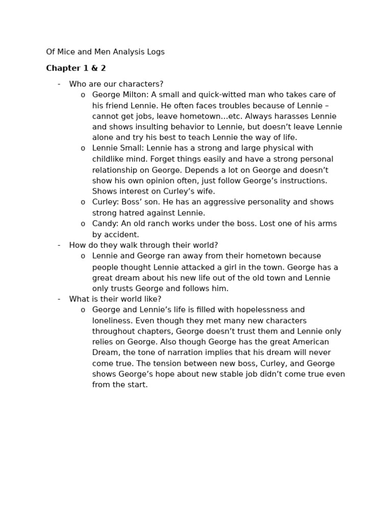 Of Mice and Men Analysis Logs | PDF
