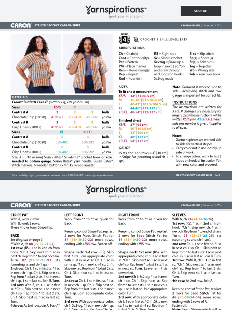 Crochet Cabana Striped Shirt | PDF | Crochet | Seam (Sewing)