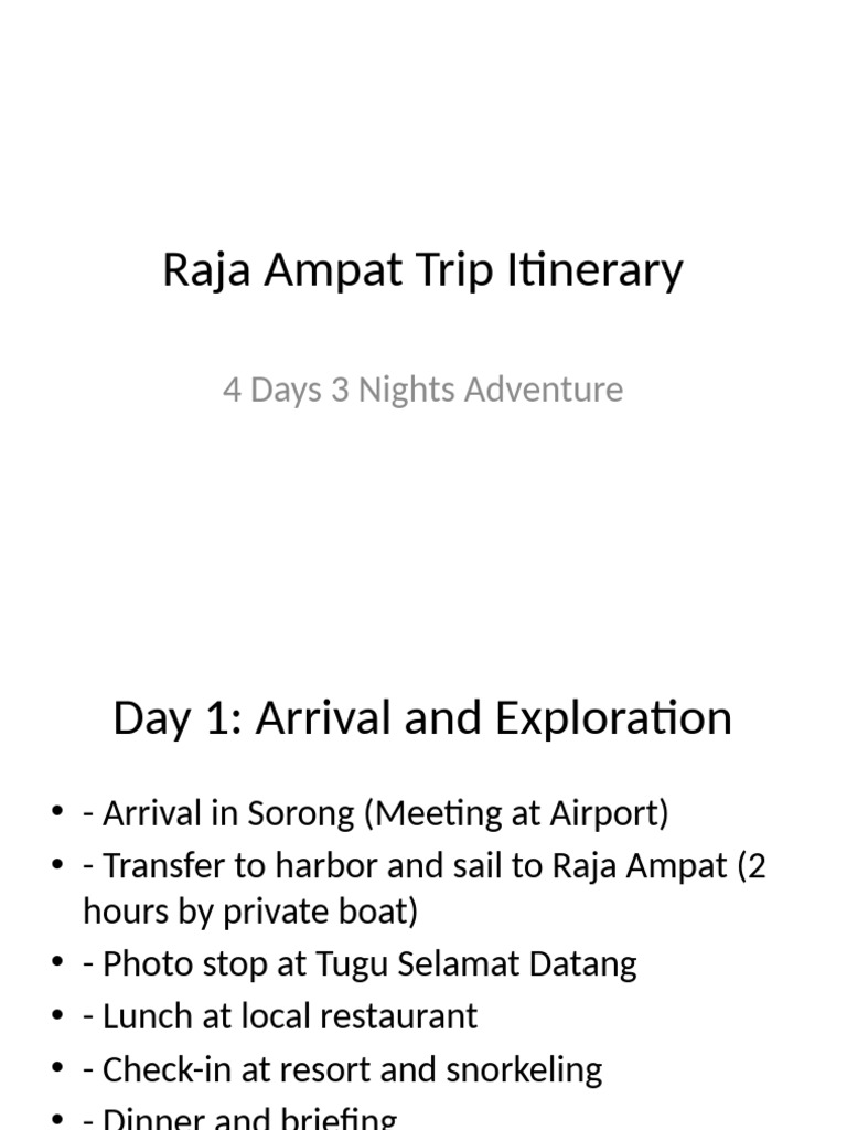 Raja Ampat Trip Itinerary | PDF