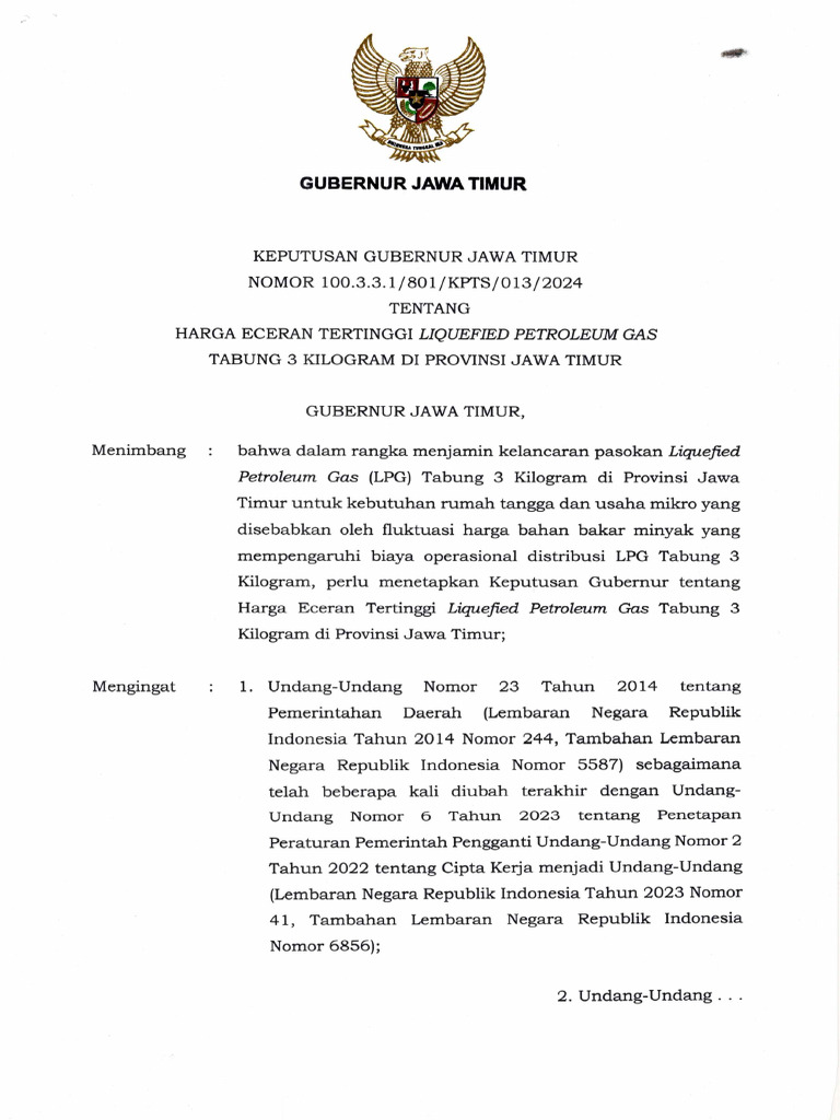 Pergub Jatim HET LPG 2024 | PDF