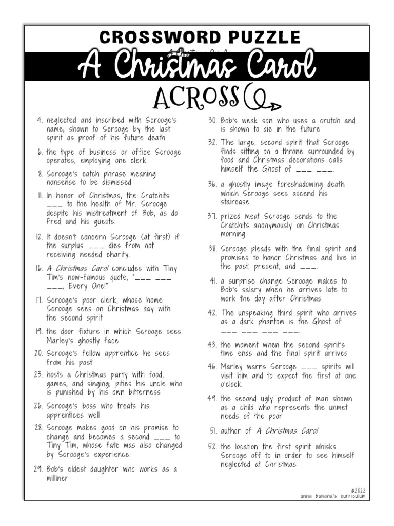 A Christmas Carol Crossword Puzzle | PDF | Ebenezer Scrooge | A ...