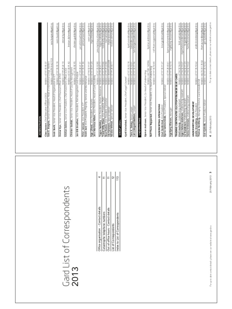 Gard List of Correspondents 2013 (A-O) | PDF | Insurance | Business Law