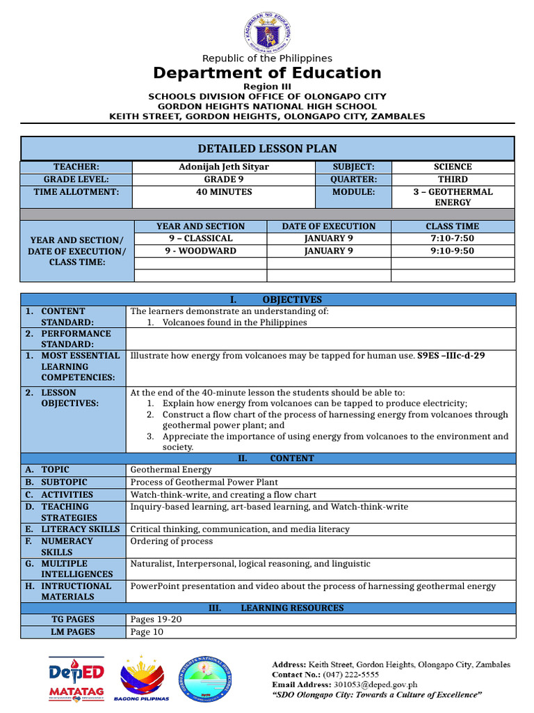 Geothermal Energy Lesson Plan for Grade 9 | PDF | Power Station | Steam