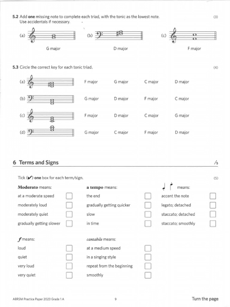 ABRSM Grade 1 - Practice Paper-9 | PDF