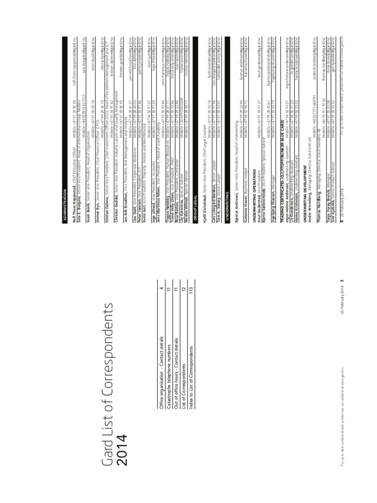 Gard List of Correspondents 2014 (A-O) | PDF | Insurance | Business Law