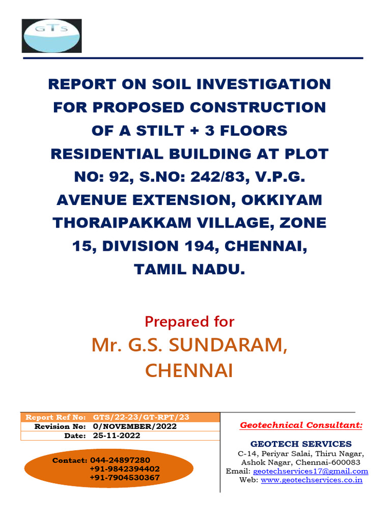 Final - 23 - G.S. Sundaram - Okkiyam Thoraipakkam - S+3 - Geotechnical Report | PDF | Deep ...