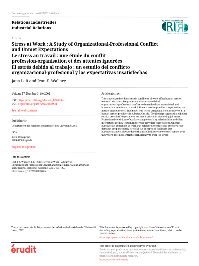 Stress at Work | PDF | Occupational Stress | Sampling (Statistics)