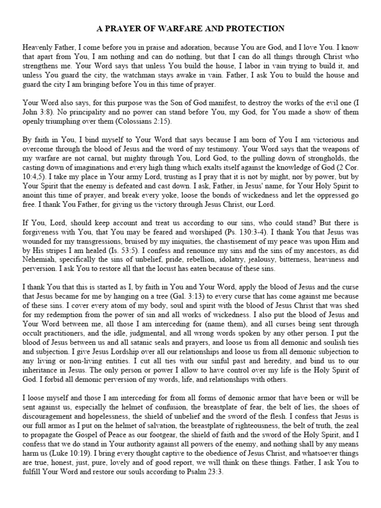 Warfare Prayer for Protection | PDF | Jesus | Prayer
