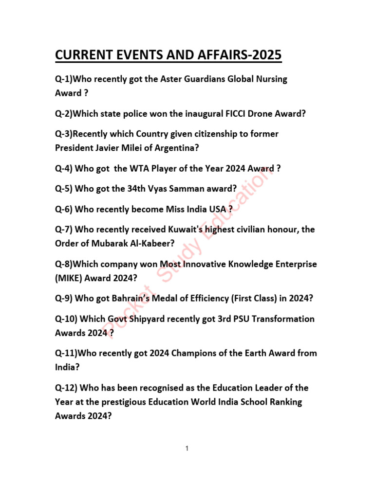 Current Events January-2025 | PDF