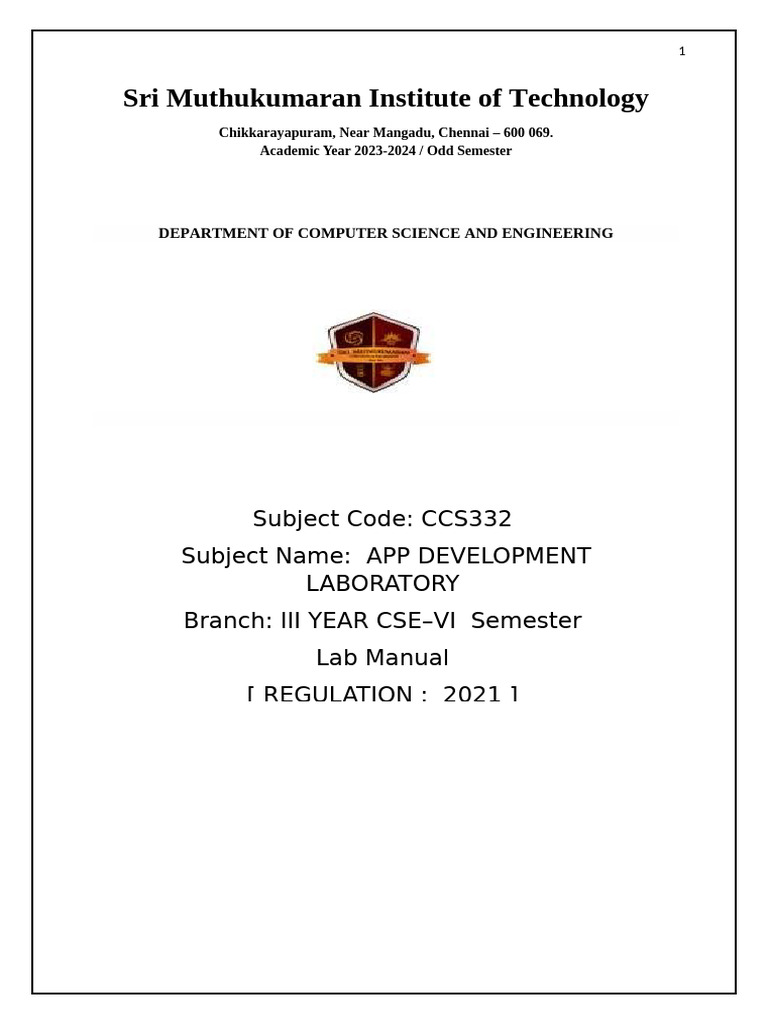 Ccs332 App Development Lab Manual | PDF | Software | Software Engineering