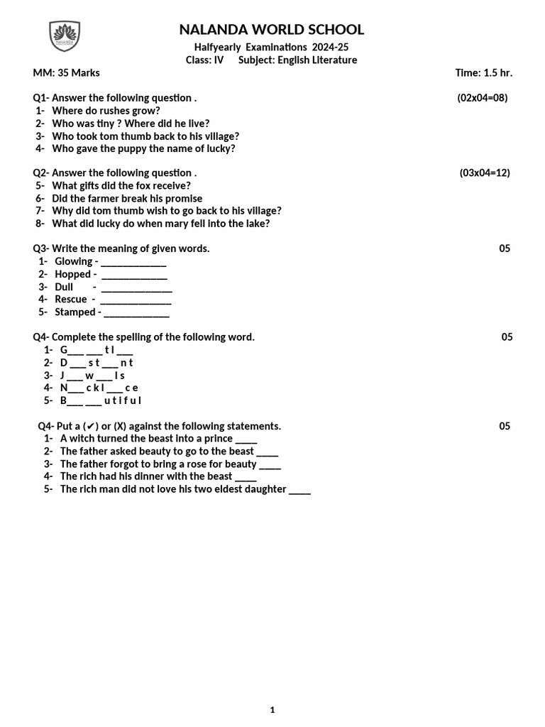 Class 4 Eng Lit | PDF