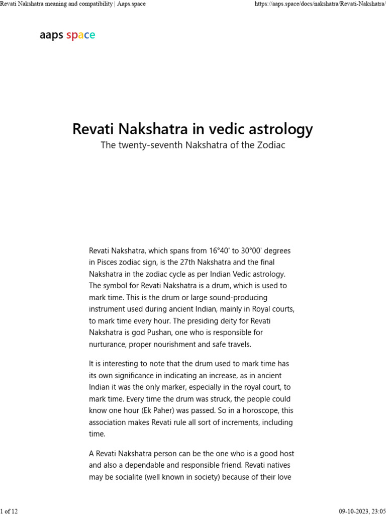 Revati Nakshatra Meaning and Compatibility Aaps - Space | PDF | New Age Practices | Esoteric ...
