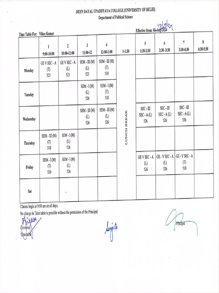 17092024_Revised Humanities Time Table 2024-25 | PDF