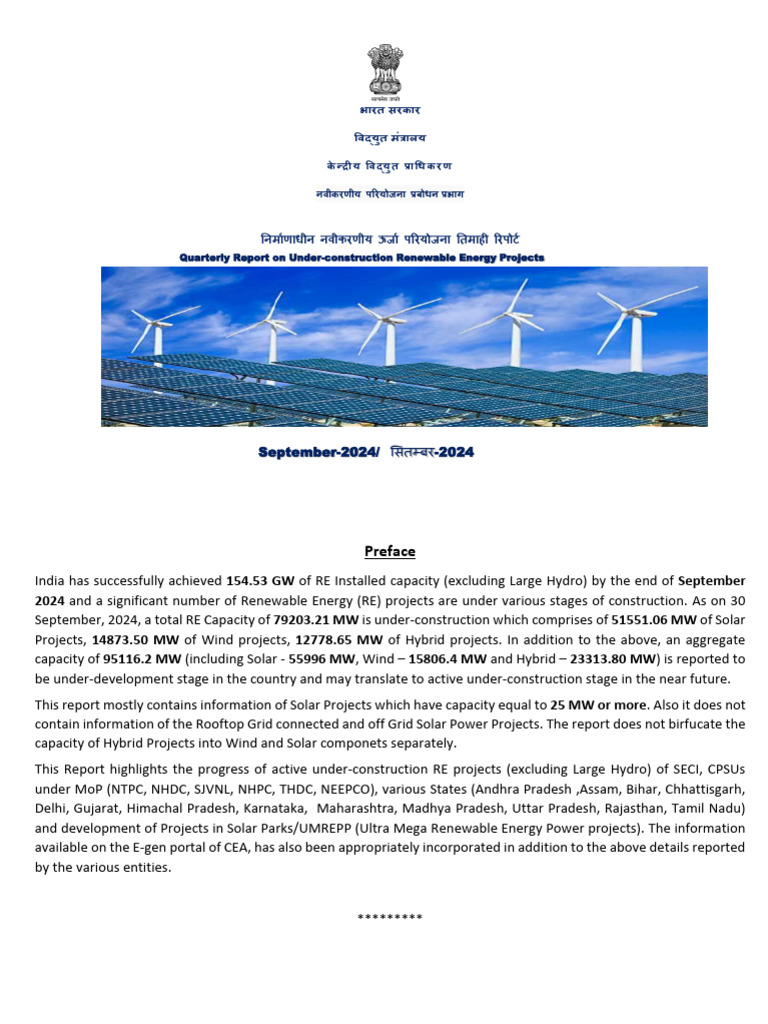 Quarterly Report on RE Projects 2024 | PDF | Renewable Energy ...