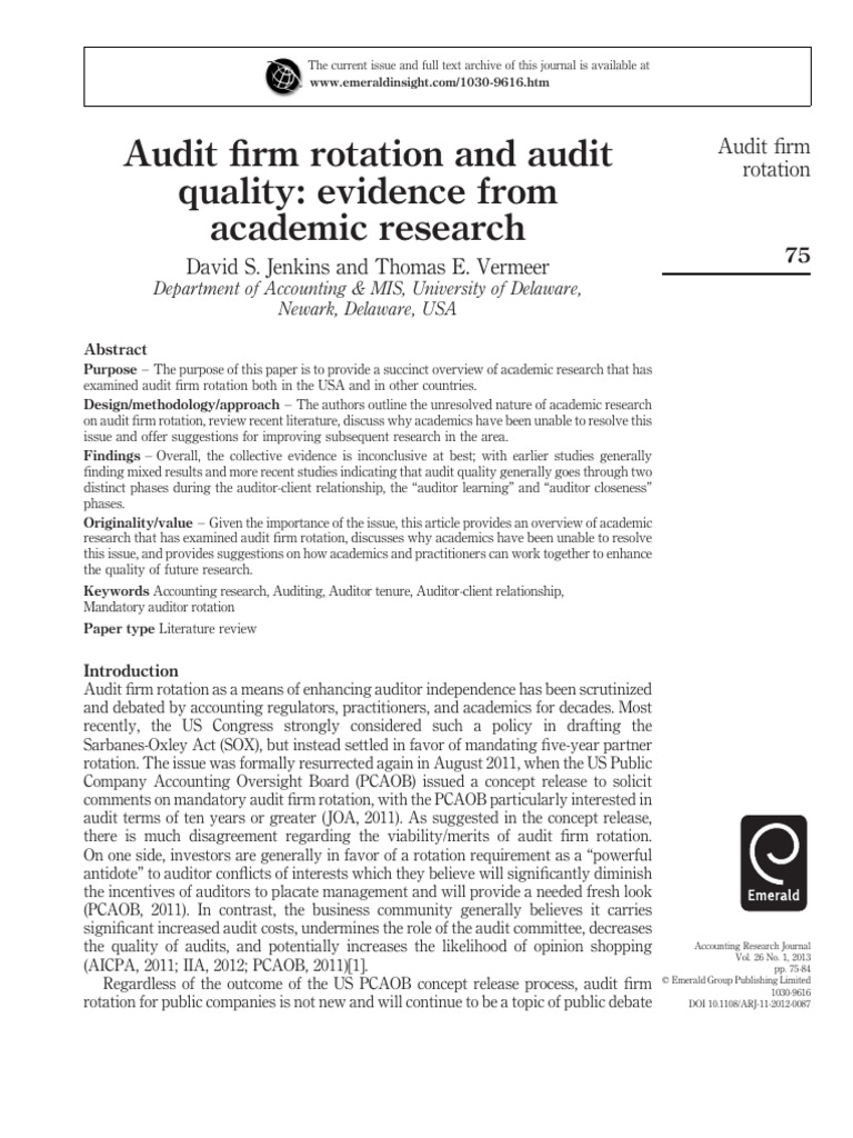 Audit Firm Rotation & Quality Study | PDF | Audit | Sarbanes–Oxley Act