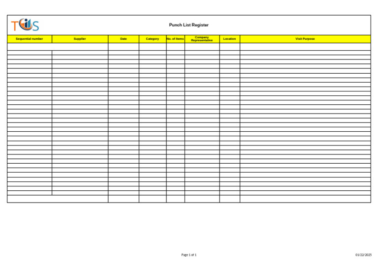 Punch List Register Template | PDF