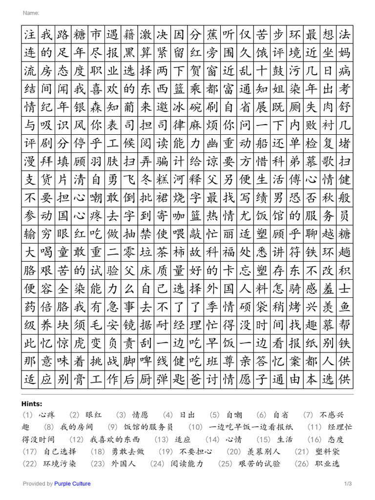 Mandarin Wordsearch 1 | PDF