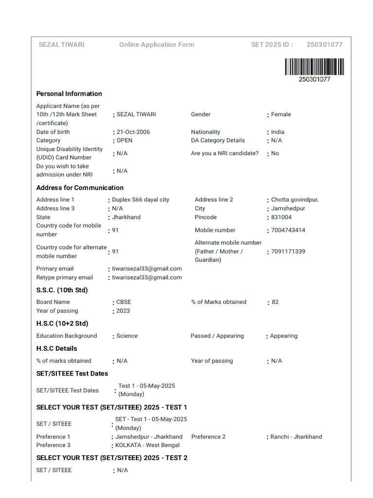 Applicant Info - SET | PDF