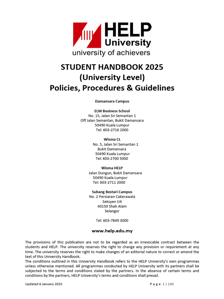 6 JAN 2025 University Handbook | PDF | Cost Of Living | University