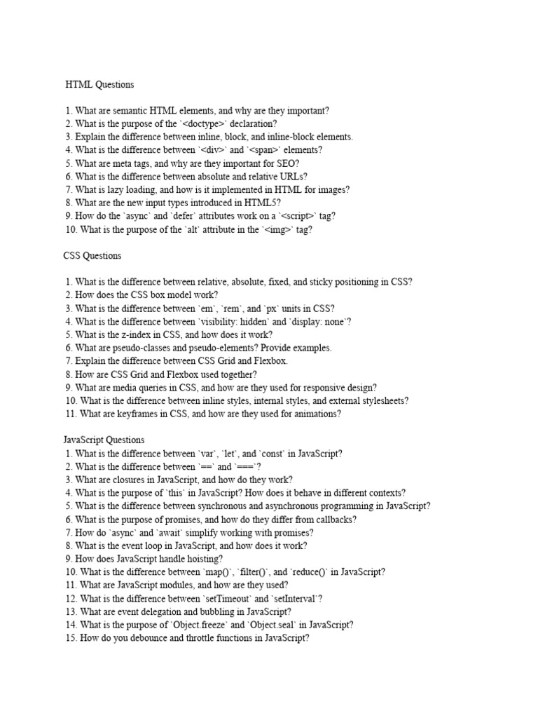 Interview-questions | PDF | Html Element | Html