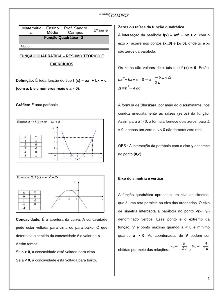 Interseção da Função Quadrática com Eixo Y | PDF | Matemática elementar ...