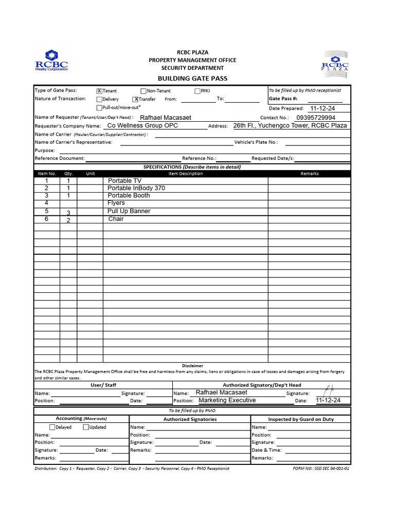 PMO New GatePass - 2015 - Copy (1) | PDF