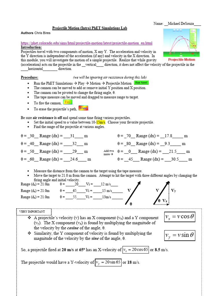 Projectiles Lab | PDF | Mechanics | Geometry
