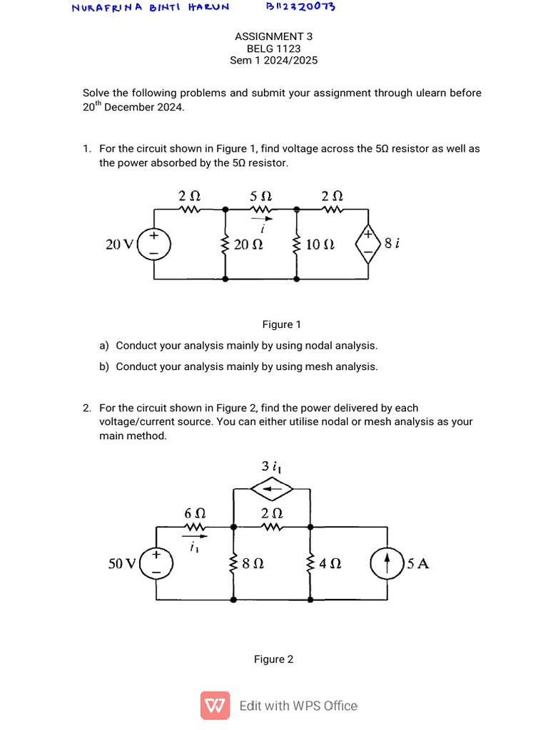 Assignment 3 Principles of Electric and Electronics | PDF