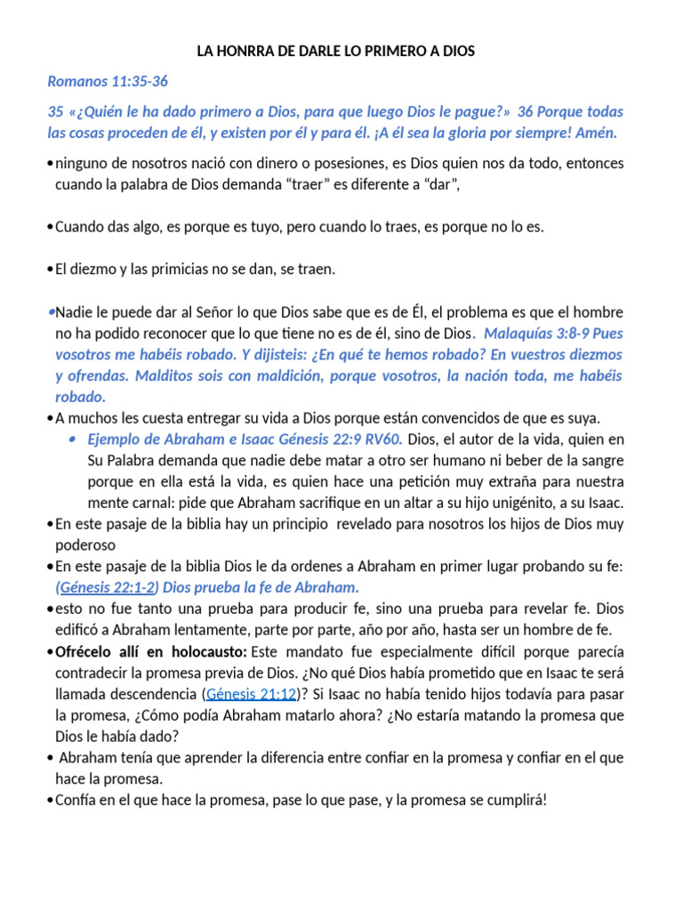 La Honrra de Darle Lo Primero A Dios | PDF | Abrahán | Isaac