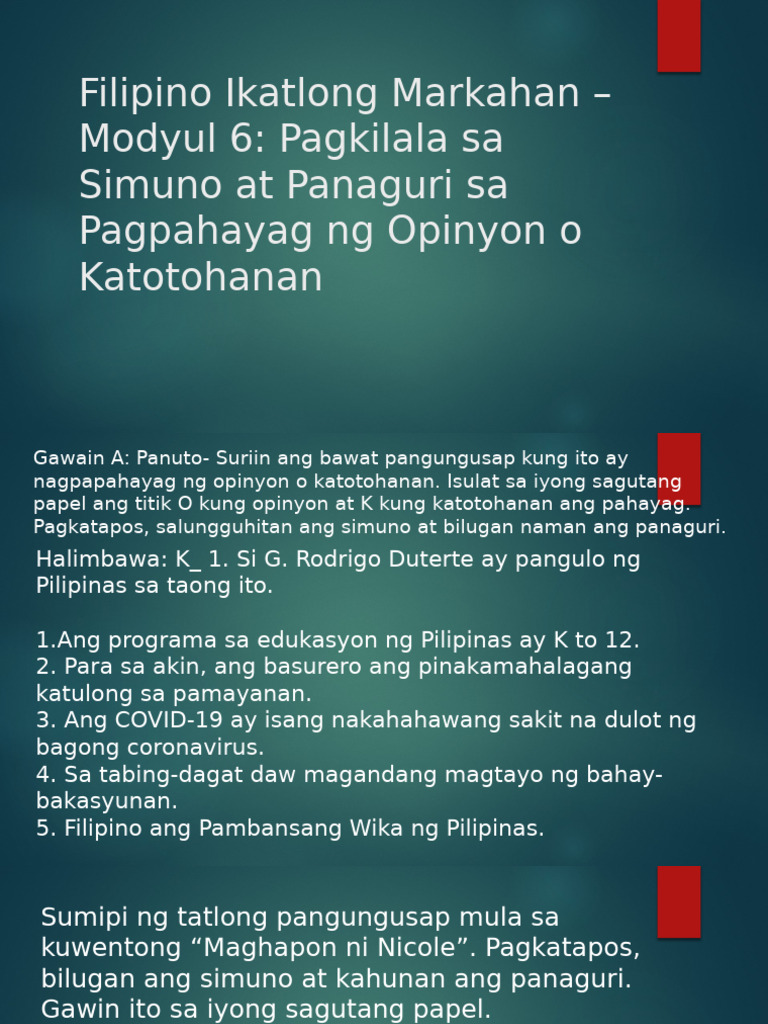 Filipino 5 Ikatlong Markahan - Modyul 6 | PDF