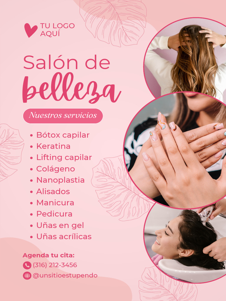 Cartel Servicios Salón de Belleza Moderno Rosa PDF | PDF