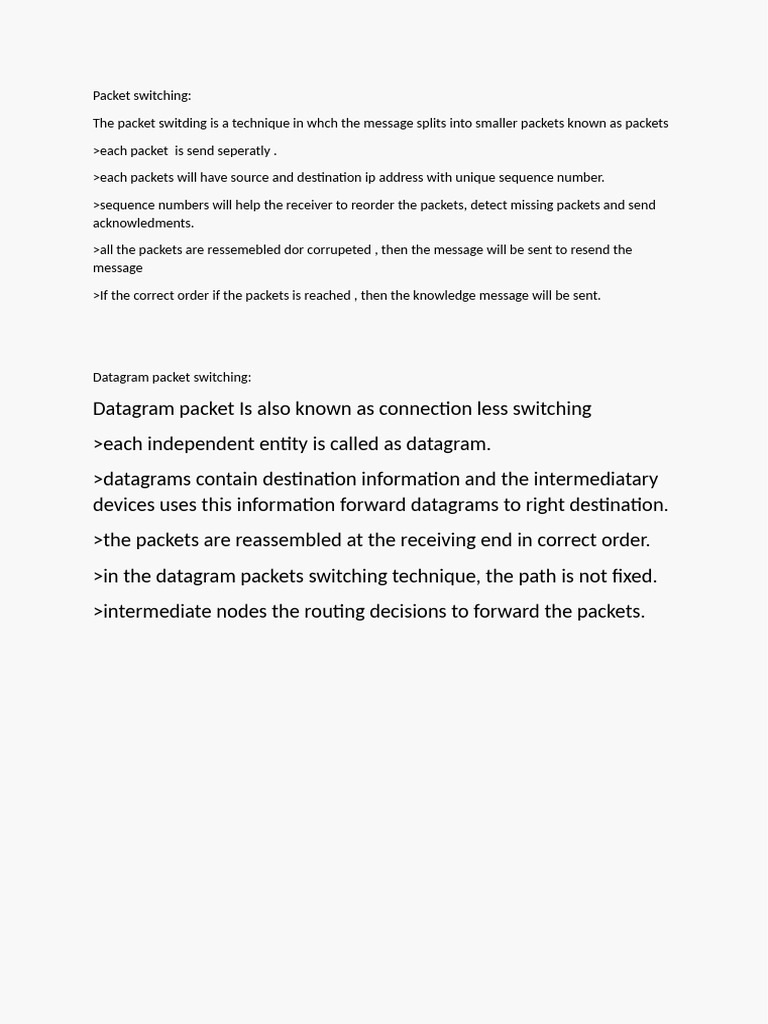 Packet and Datagram Switching Explained | PDF
