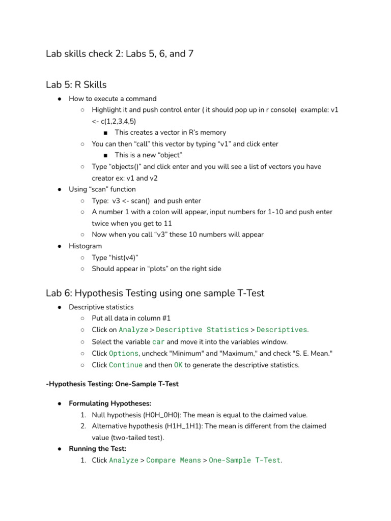 Lab Checkup Notes 2 | PDF | P Value | Student's T Test