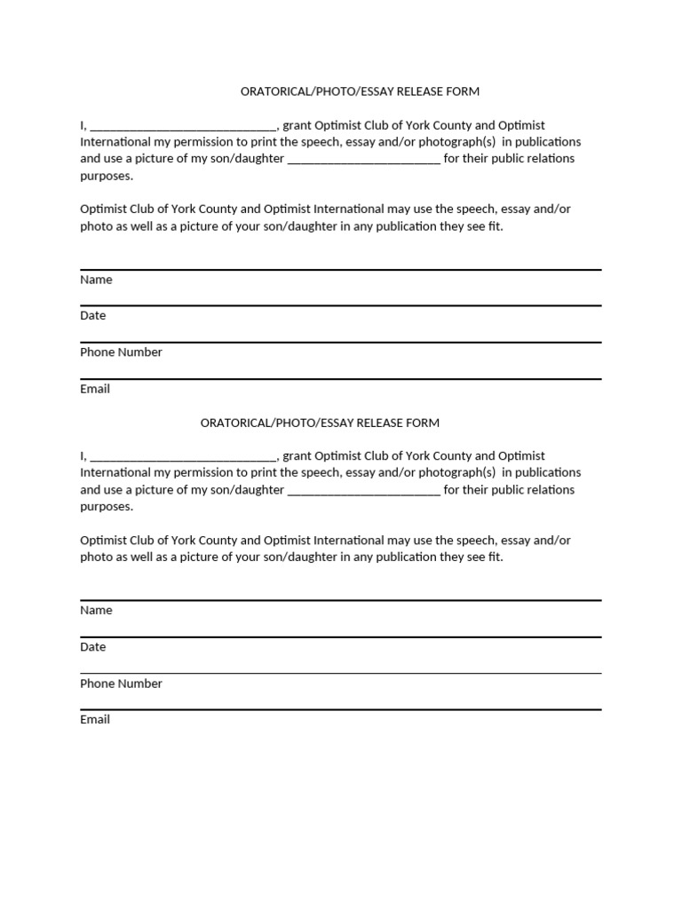 Oratorical Photo Essay Release Form | PDF