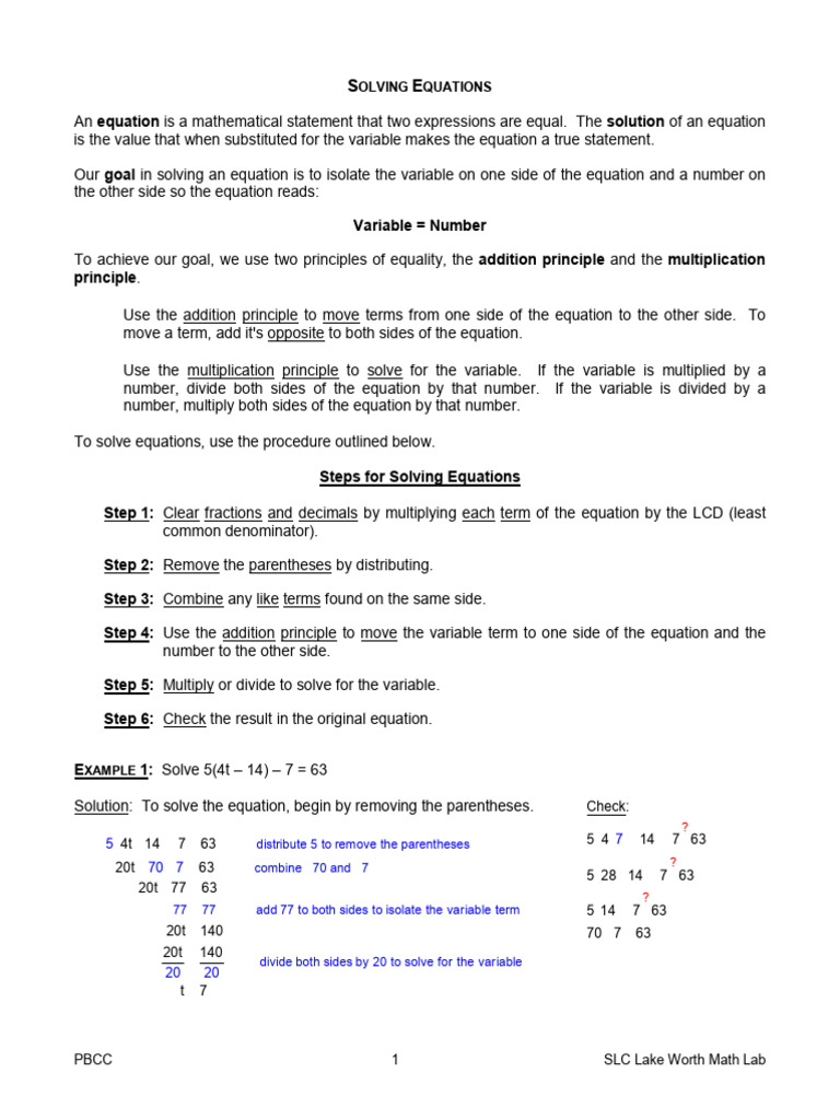 Solving Equations: Step-by-Step Guide | PDF | Equations | Numbers