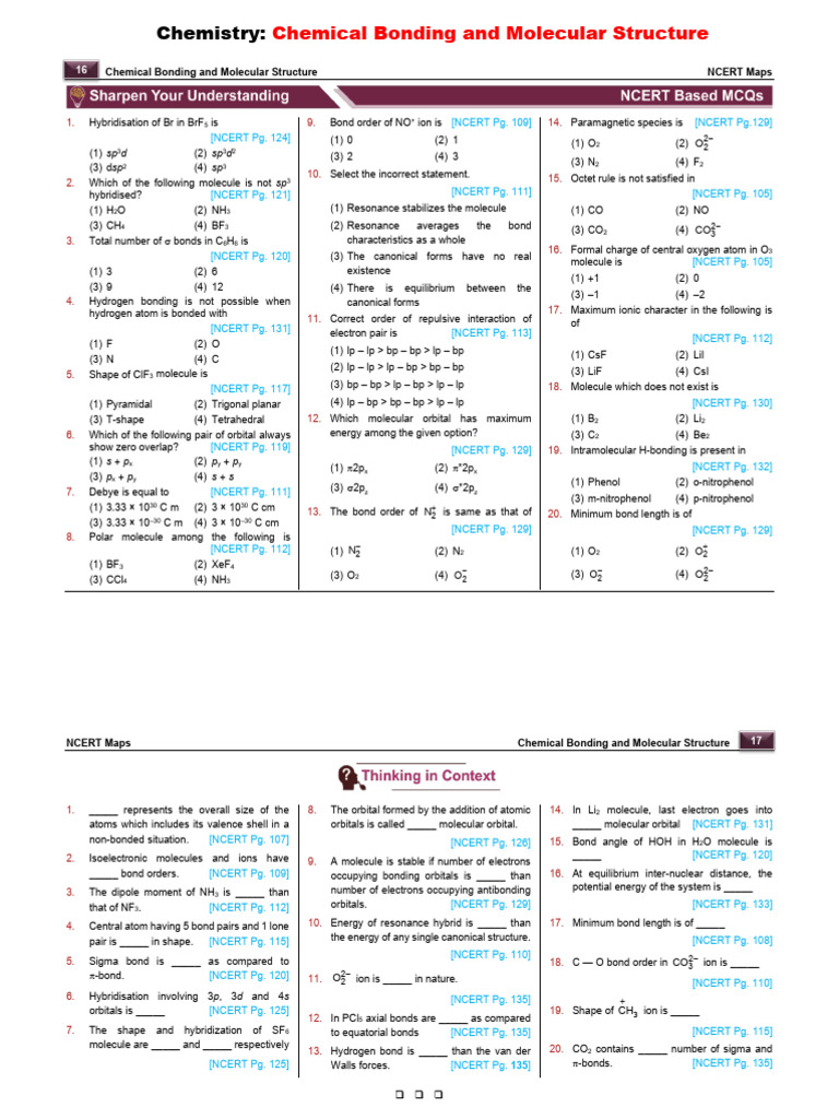 Chemical Bonding Concepts and Questions | PDF | Molecular Orbital ...