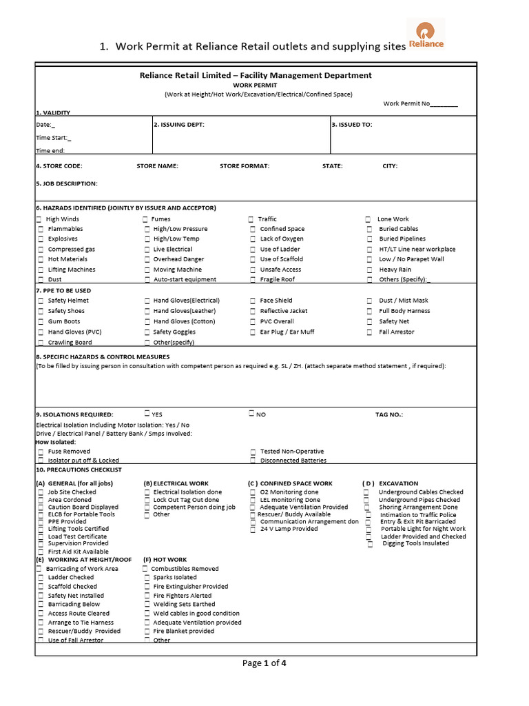 Work Permit Sheet | PDF | Safety | Occupational Safety And Health