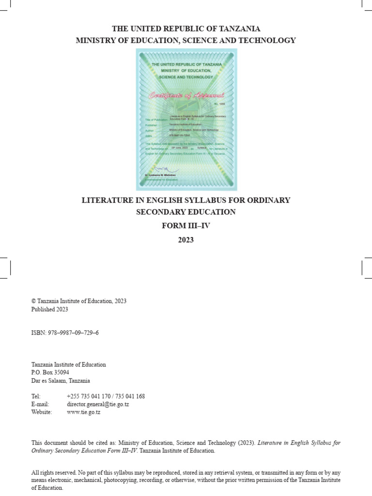 New Syllabus Literature in English o Level Final | PDF | Educational ...