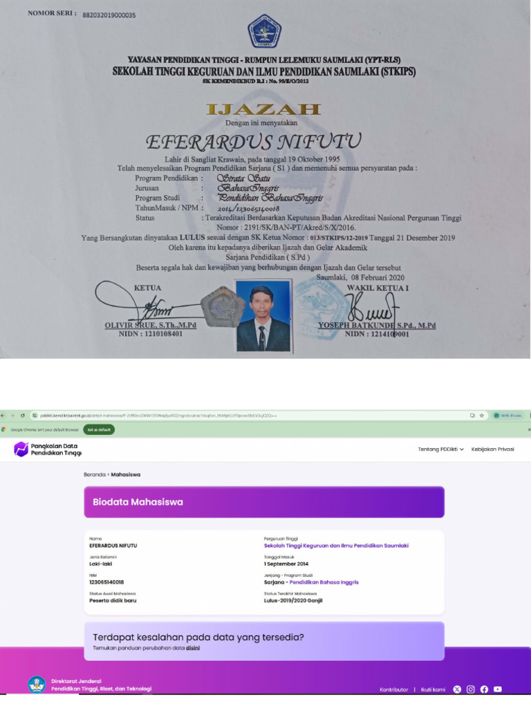 IJAZAH BAPAK NIFUTU | PDF