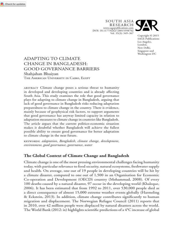 Adapting To Climate Change in Bangladesh - Good Governance Barriers ...