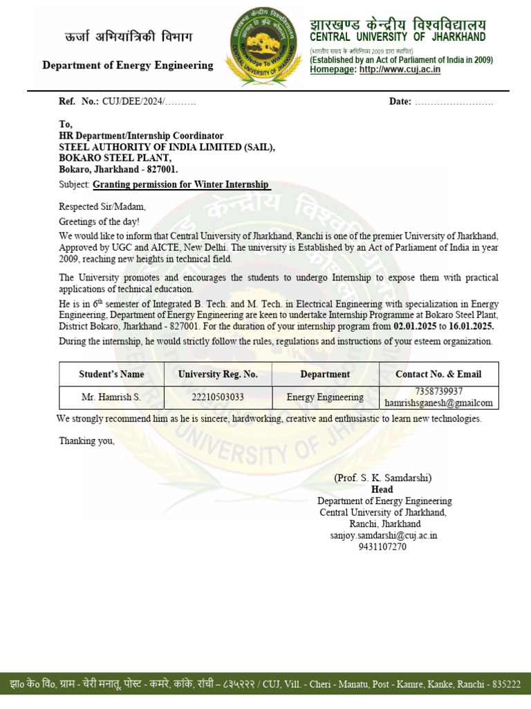 Internship Letter - Hamrish S. | PDF | Government Of India | Higher ...
