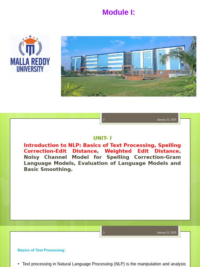 Introduction to NLP Basics of Text Processing, Spelling Correction-Edit Distance, Weighted Edit ...