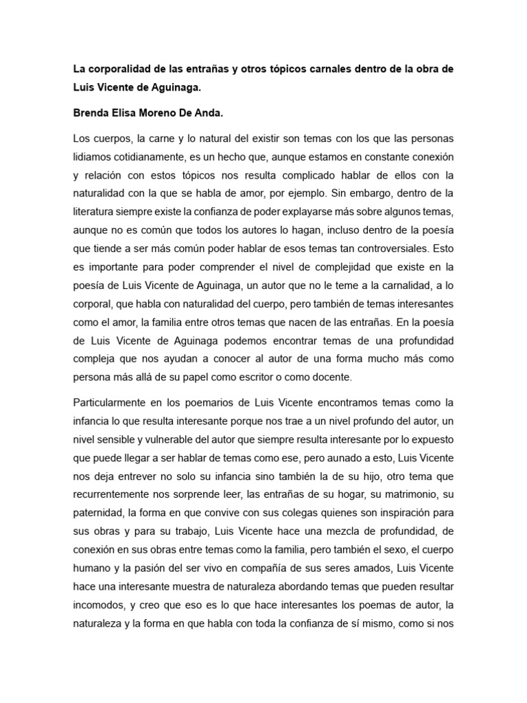 La Corporalidad de Las Entrañas y Otros Tópicos Carnales Dentro de La ...