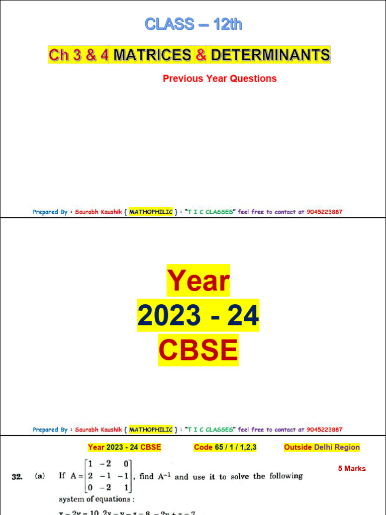 15 Matices & Determinants Module Questions { Previous Year Questions }[1] | PDF | Matrix ...