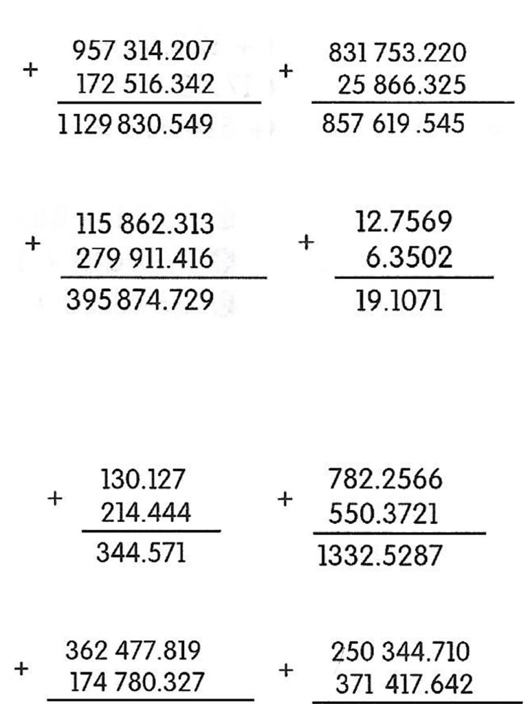 Sumas Con Decimal | PDF