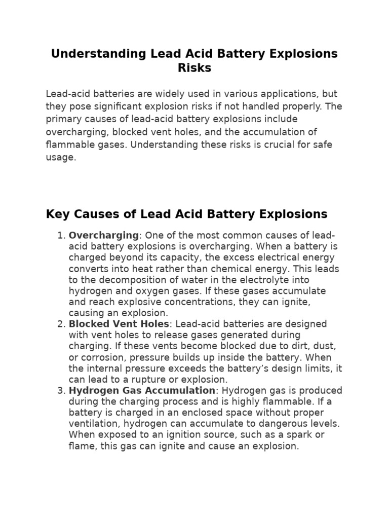 Understanding Lead Acid Battery Explosions Risks | PDF | Lithium Ion ...