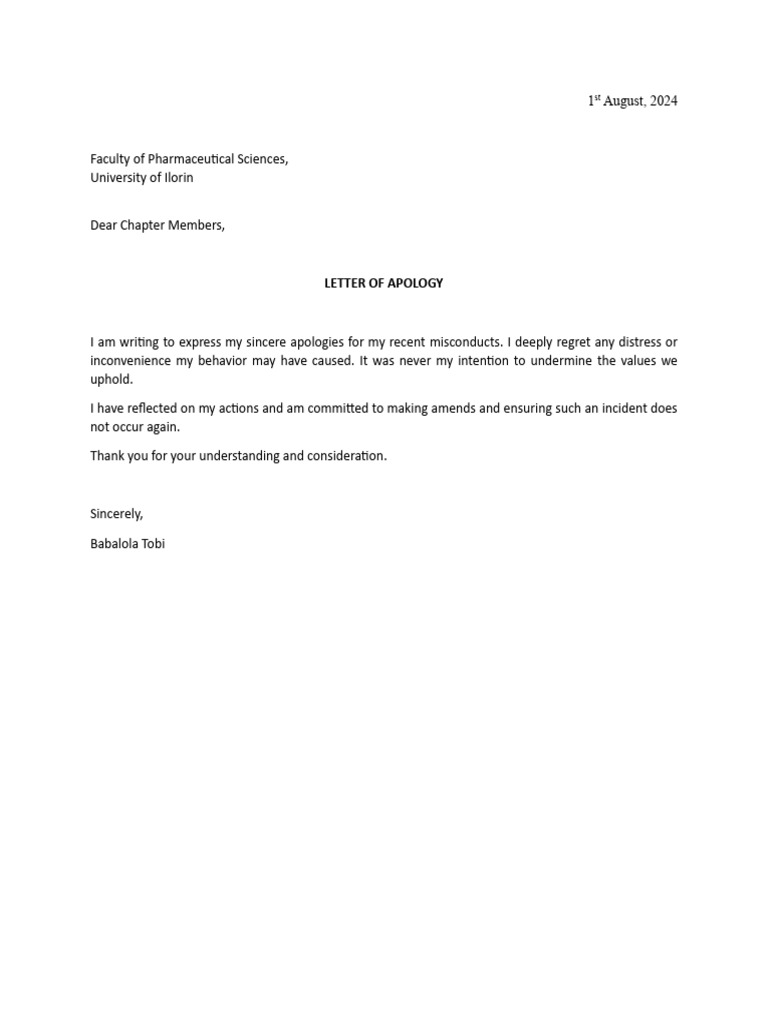 [Apology] - Letter | PDF