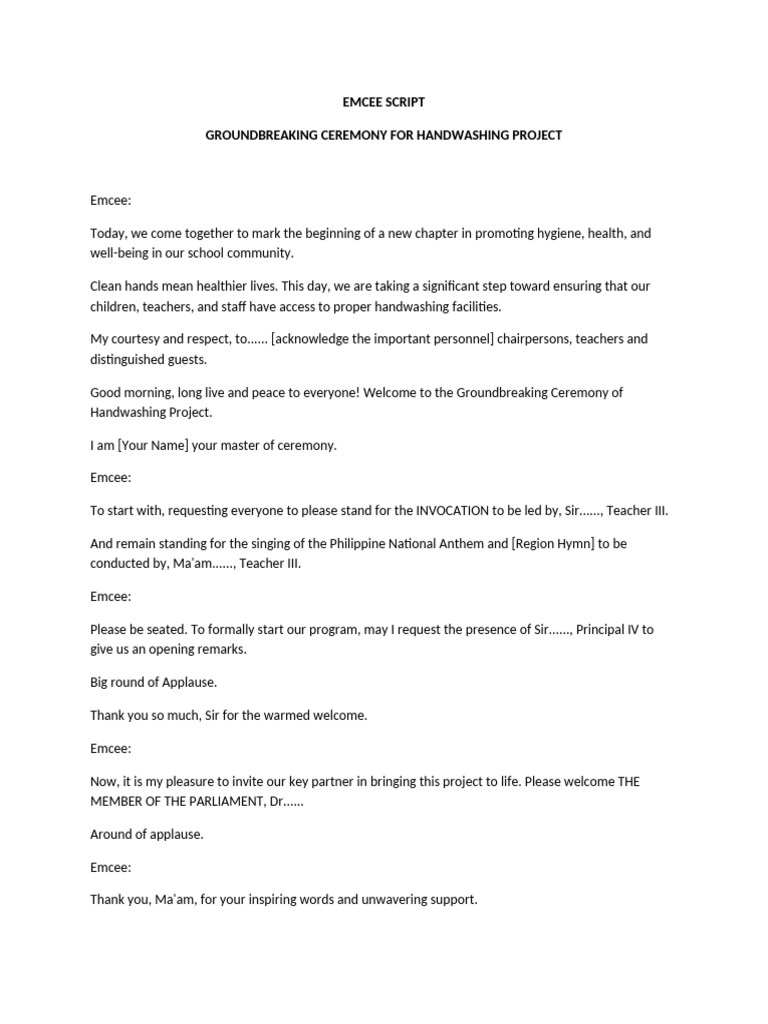 Emcee Script Groundbreaking Handwashing Project-Wps Office | PDF