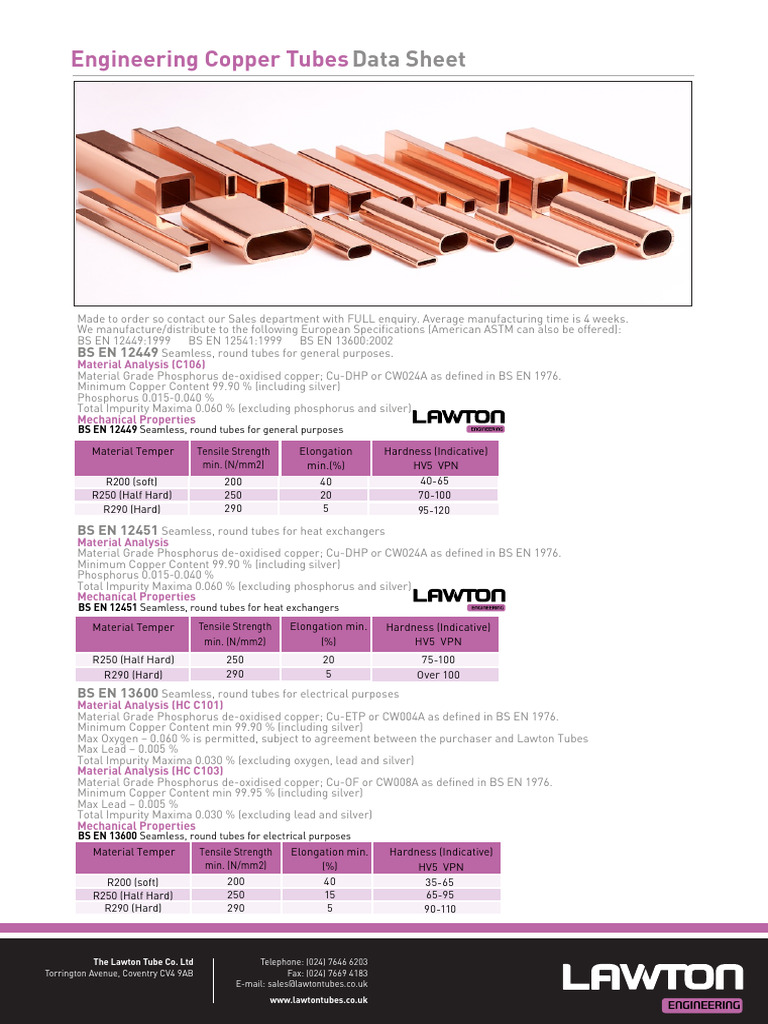 Engineering Copper Tubes Guide | PDF | Metals | Materials Science