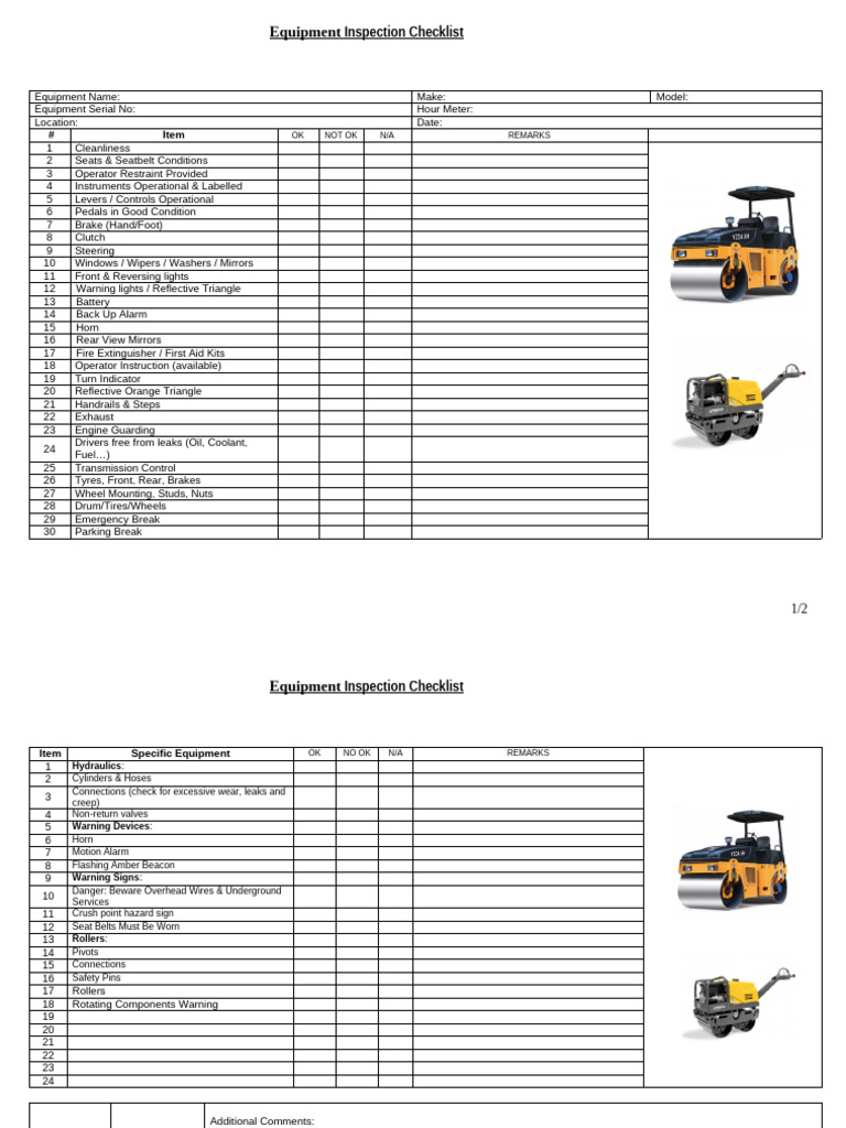655457491-Roller-Compactor-Monthly-Checklist | PDF